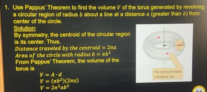 1. Use Pappus' Theorem to find the volume V of the | Chegg.com