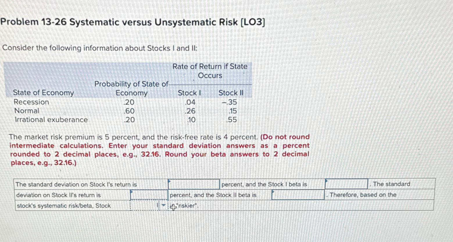 Solved Problem 13-26 ﻿Systematic versus Unsystematic Risk | Chegg.com