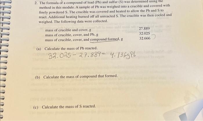 Solved any 2. The formula of a compound of lead (Pb) and | Chegg.com