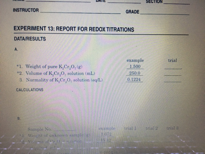 Solved SECTION INSTRUCTOR GRADE EXPERIMENT 13: REPORT FOR | Chegg.com