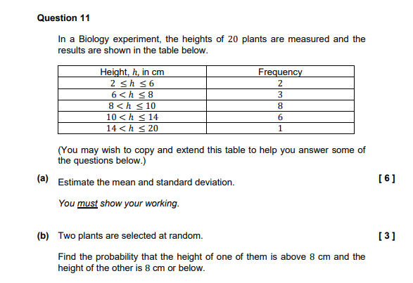 Solved Question 11In a Biology experiment, the heights of 20 | Chegg.com