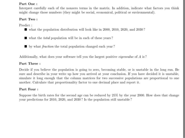 Linear Algebra Project : Urban Population Dynamics | Chegg.com