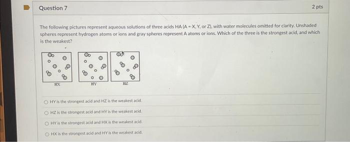 Solved The following pictures represent aqueous solutions of | Chegg.com