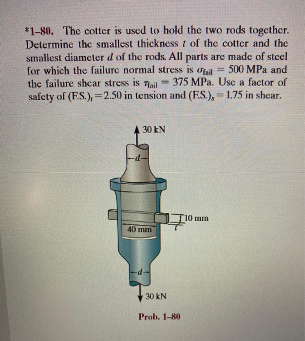 Solved *1-80. The cotter is used to hold the two rods | Chegg.com