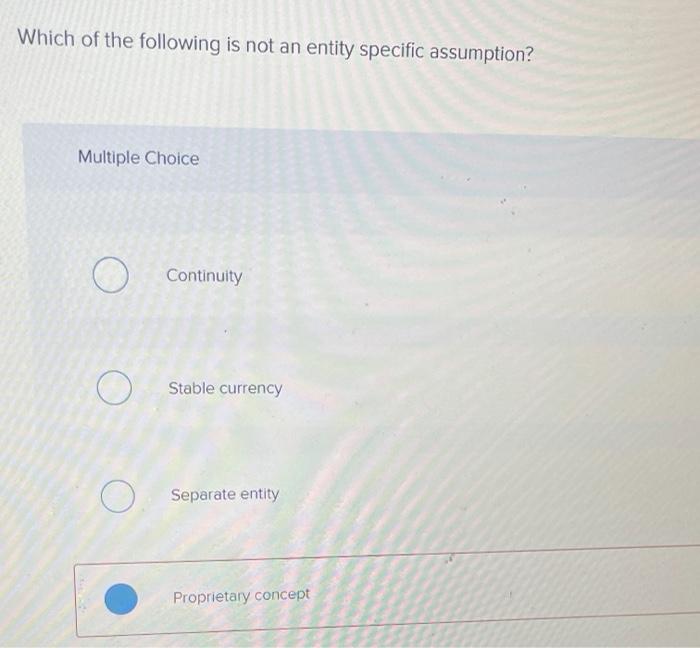Solved Which of the following is not an entity specific | Chegg.com