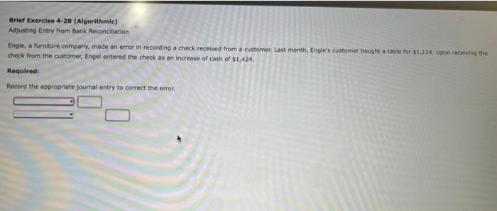 Solved Brief Exercise 4-28 (Algorithmic) Adjusting Entry | Chegg.com