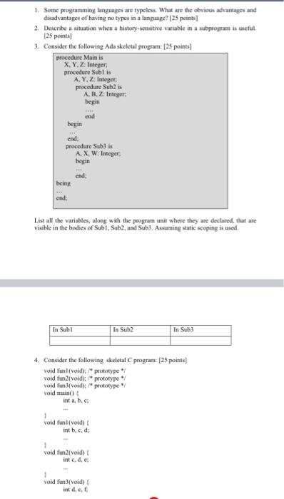 Solved 1. Some peogramaming languages are typeless. What are | Chegg.com