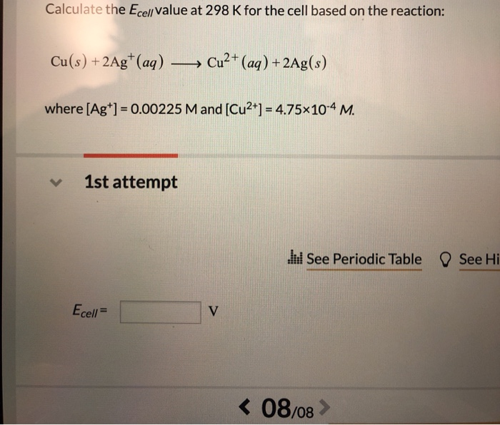 Solved Calculate The Ecell Value At 298 K For The Cell Based