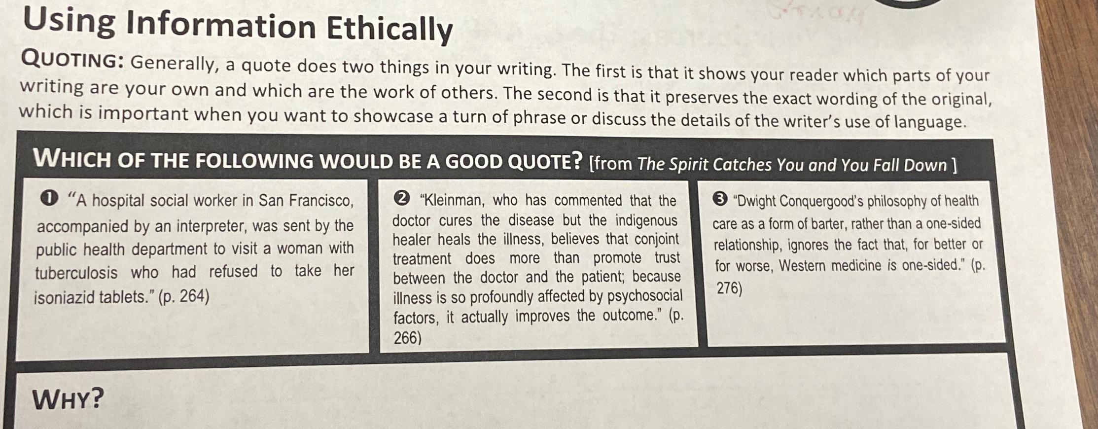 Solved Using Information EthicallyQUotiNG: Generally, a | Chegg.com