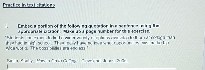 Solved Practice in text citationsEmbed a portion of the | Chegg.com