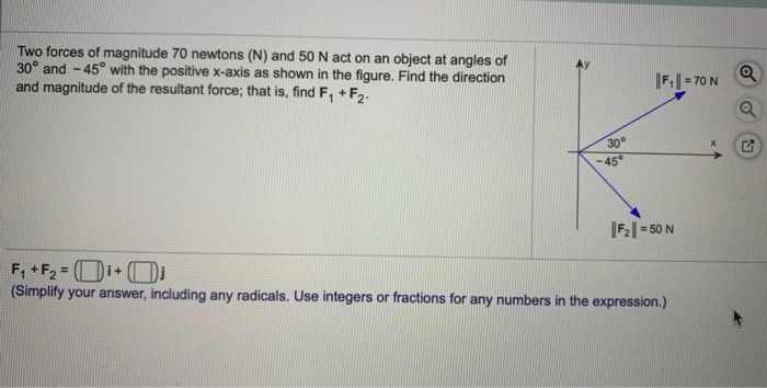 Solved Two Forces Of Magnitude 70 Newtons N And 50 N Act