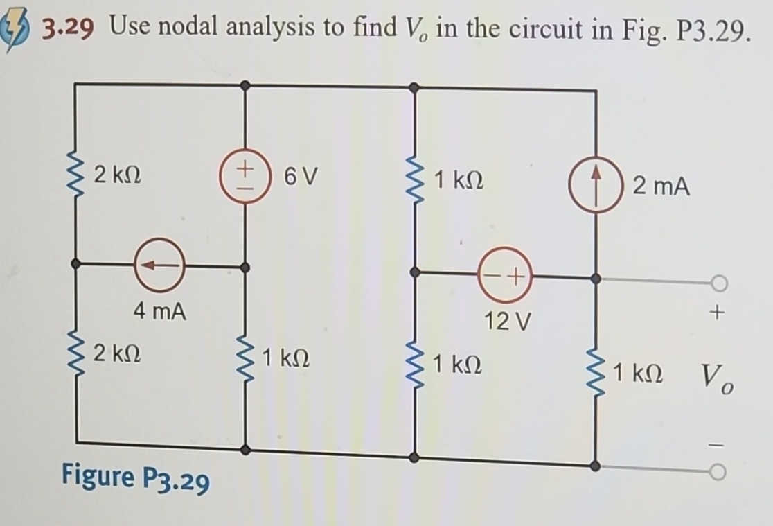 Solved 3.29 ﻿Use nodal analysis to find Vo ﻿in the circuit | Chegg.com