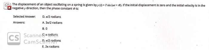 Solved The displacement of an object oscillating on a spring | Chegg.com
