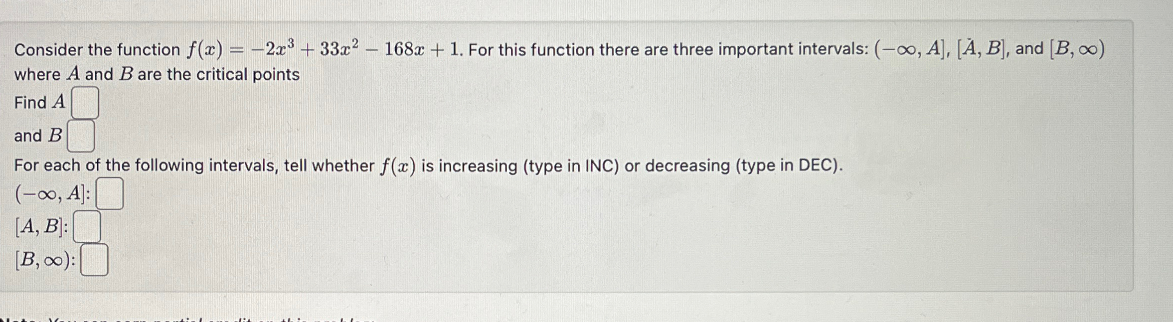 Solved Consider The Function F X 2x3 33x2 168x 1 ﻿for