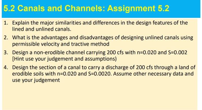 Solved 5.2 Canals and Channels: Assignment 5.2 1. Explain | Chegg.com