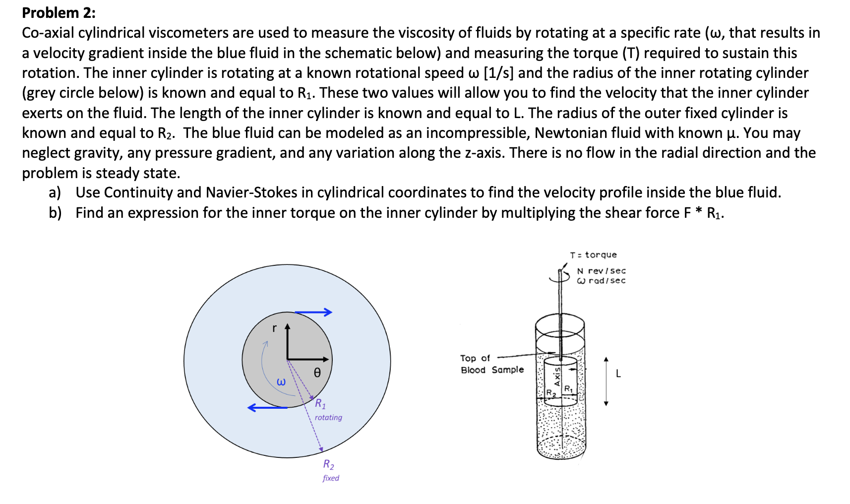 Solved Problem 2:Co-axial cylindrical viscometers are used | Chegg.com