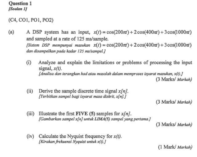 Solved (C4,CO1,PO1,PO2) (a) A DSP system has an input, | Chegg.com