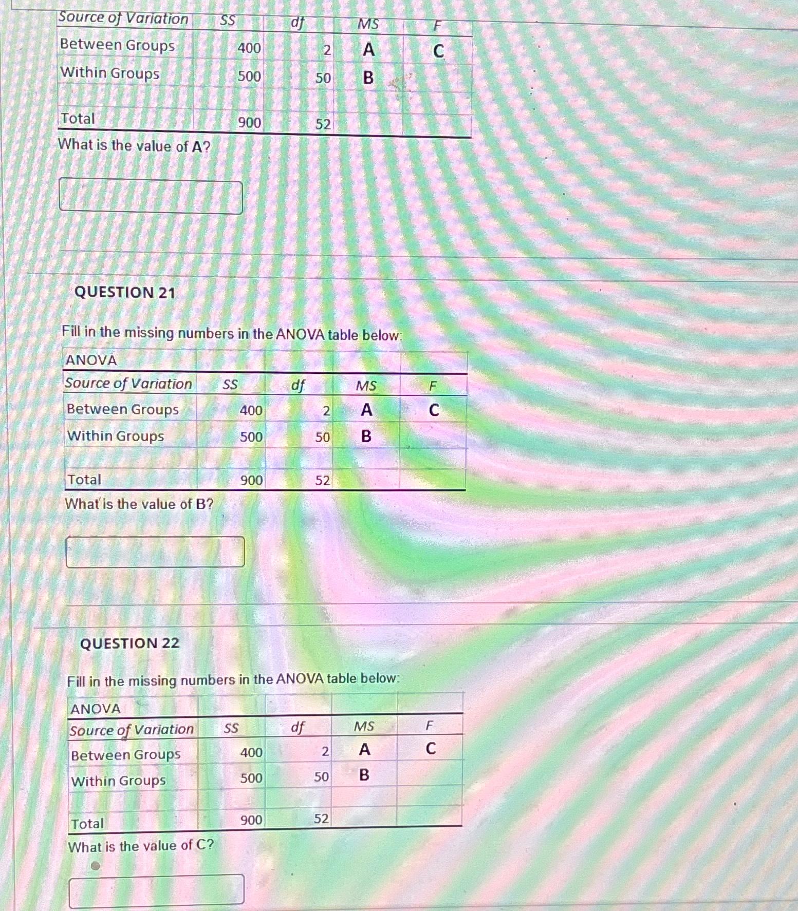 Solved \table[[Source of Variation,SS,df,MS,F],[Between | Chegg.com