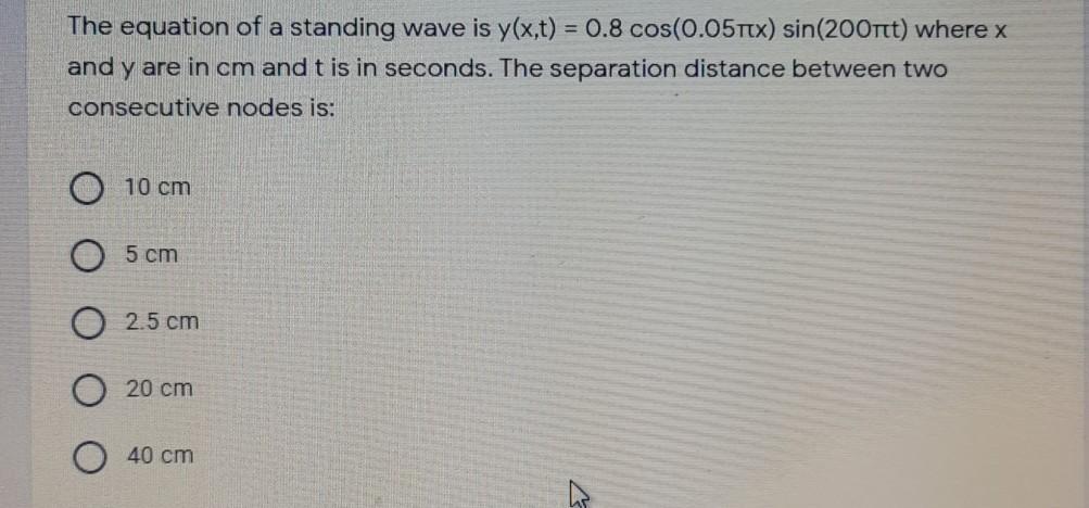 Solved The equation of a standing wave is y(x,t) = 0.8 | Chegg.com