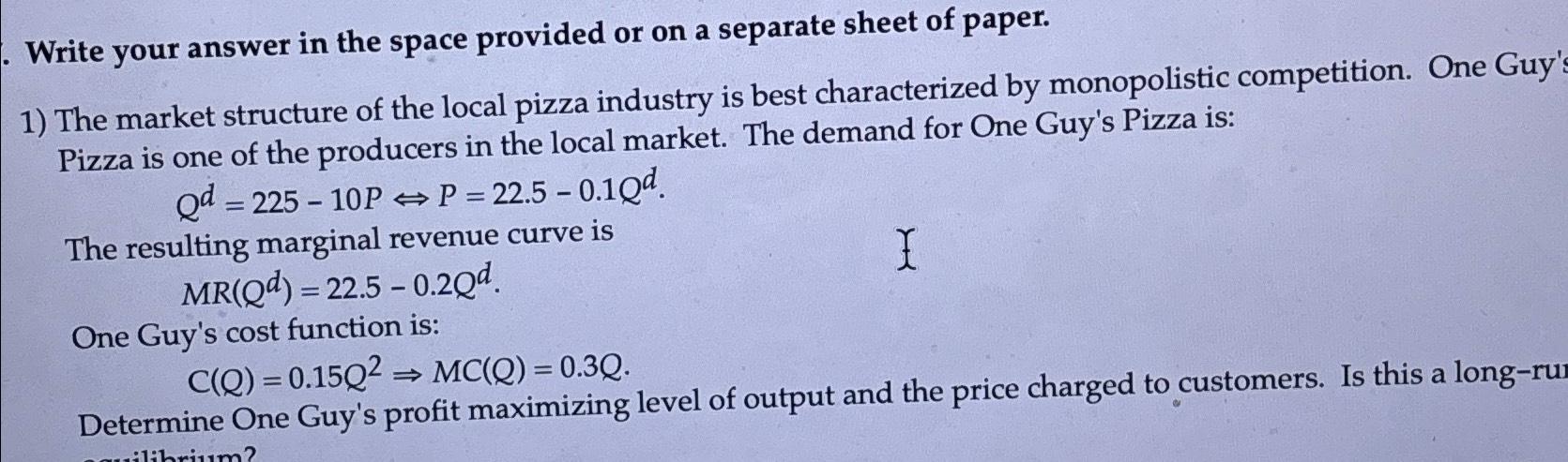 Solved Write your answer in the space provided or on a | Chegg.com