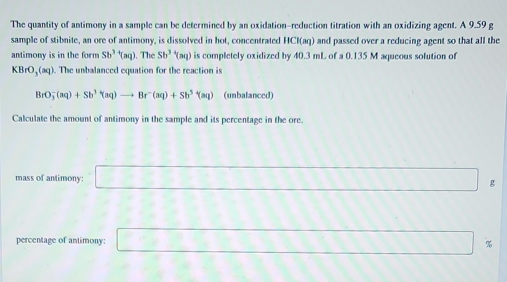 Solved The quantity of antimony in a sample can be | Chegg.com