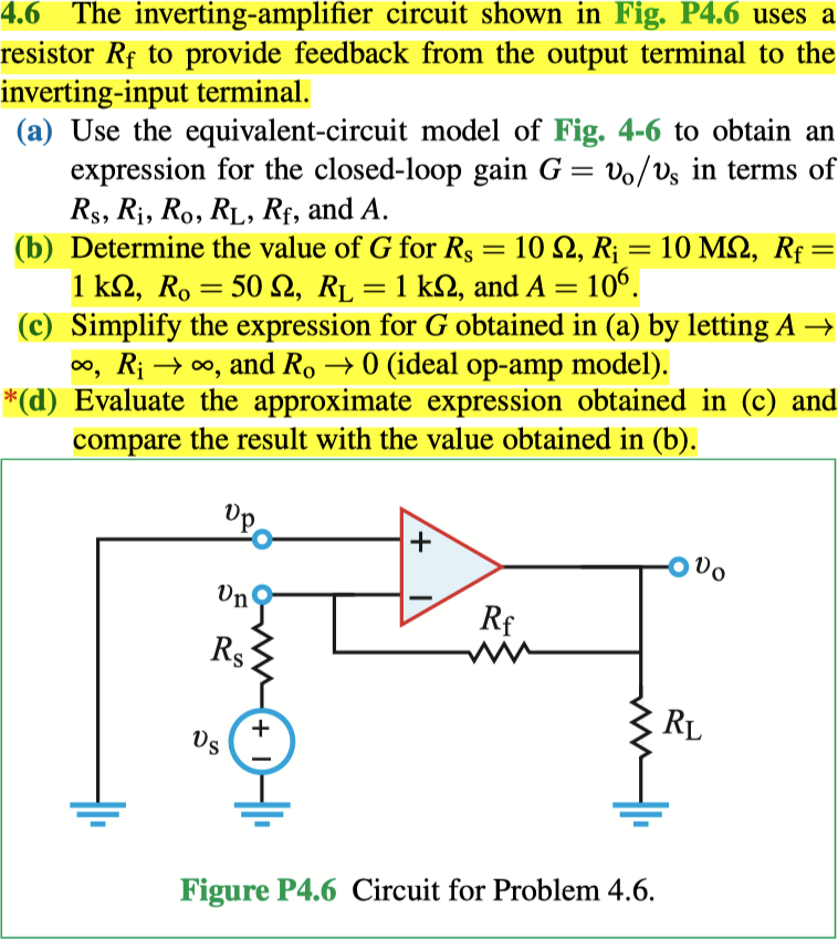Solved 4.6 ﻿The inverting-amplifier circuit shown in Fig. | Chegg.com