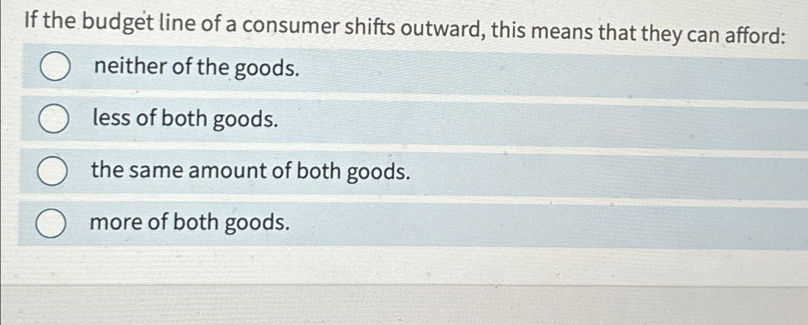 Solved If the budget line of a consumer shifts outward, this | Chegg.com