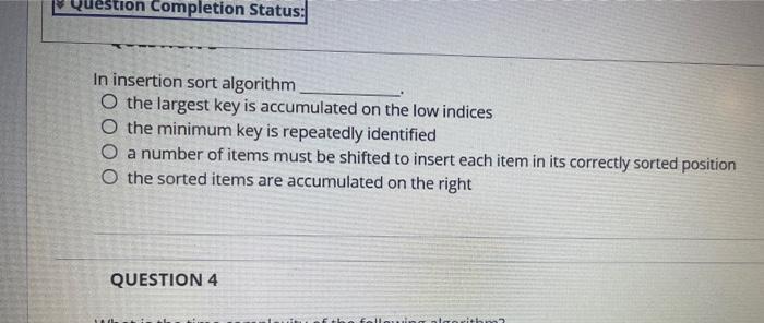 Solved testion Completion Status: In insertion sort | Chegg.com