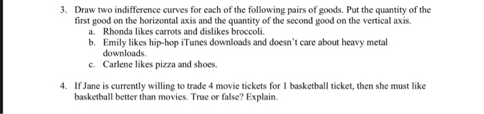 Solved 3. Draw two indifference curves for each of the | Chegg.com