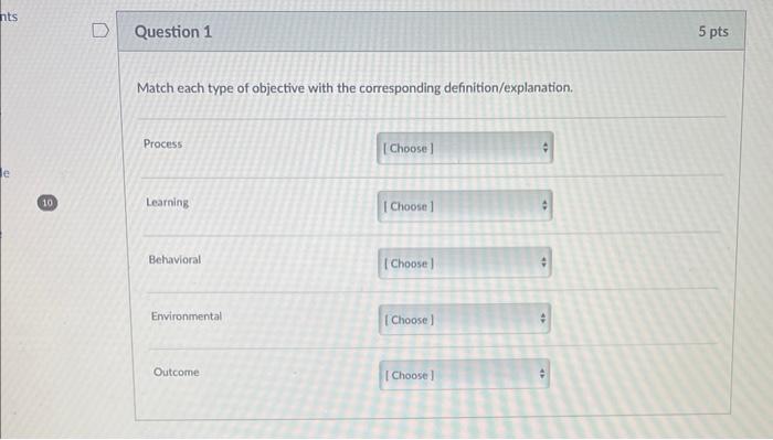 Match each type of objective with the corresponding | Chegg.com