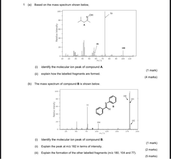Solved 1 (a) Based on the mass spectrum shown below, 100- 73 | Chegg.com