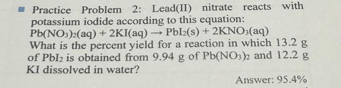 Solved Practice Problem 2: Lead(II) nitrate reacts with | Chegg.com