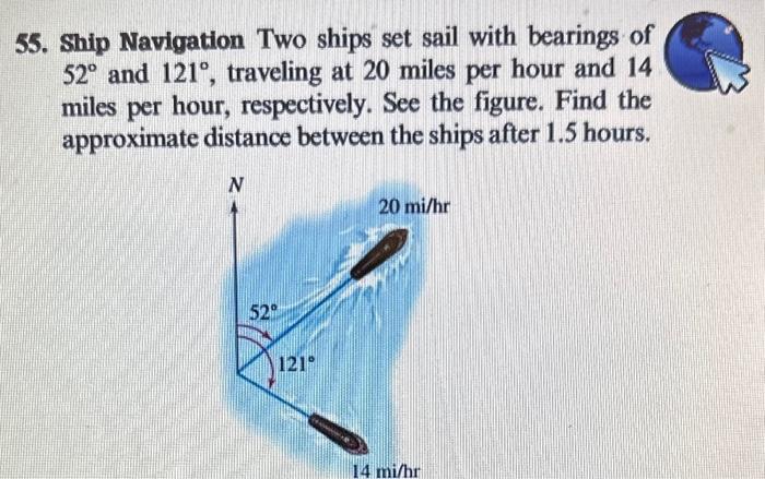Solved 55. Ship Navigation Two ships set sail with bearings | Chegg.com