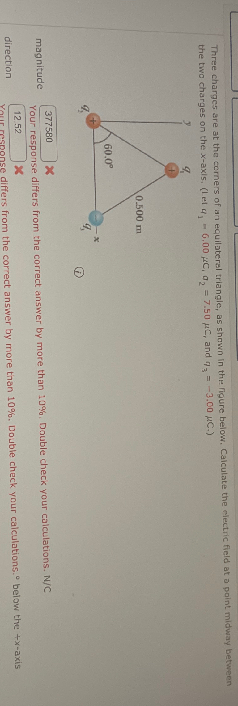 Solved Three charges are at the corners of an equilateral | Chegg.com