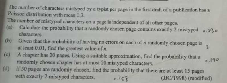 The number of characters mistyped by a typist per | Chegg.com