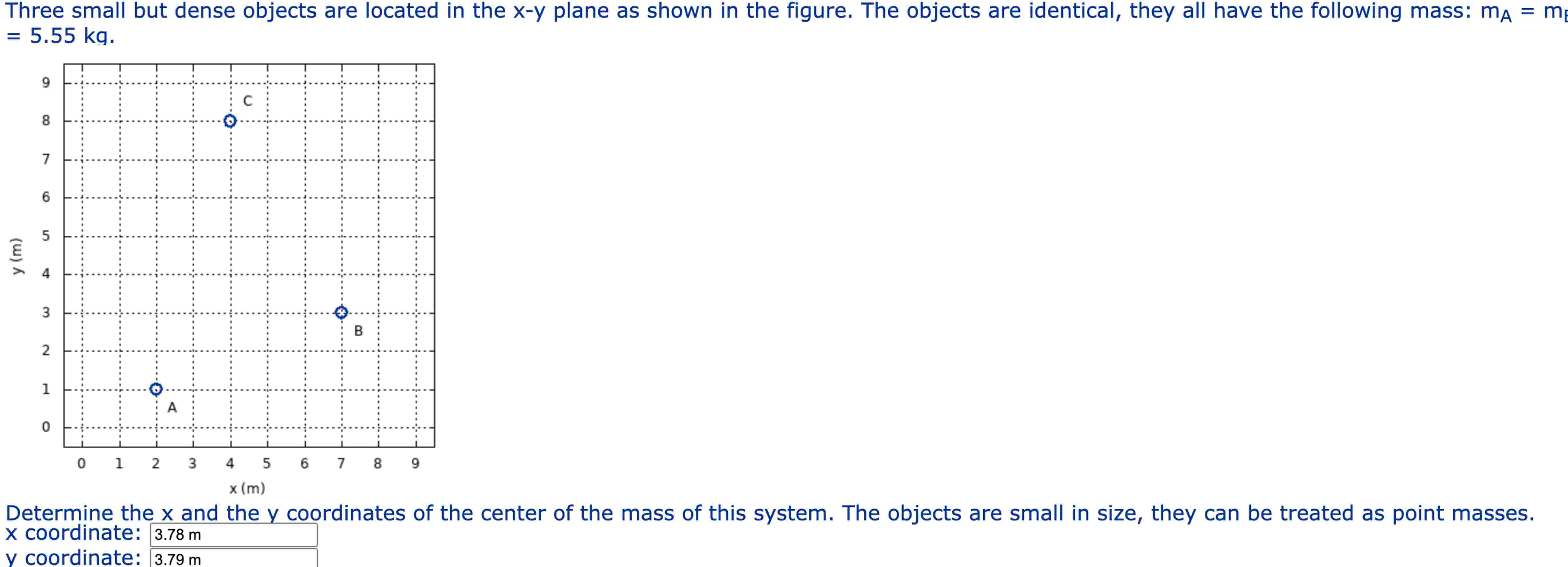 Solved Three small but dense objects are located in the x-y | Chegg.com