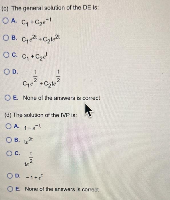 Solved 4y′′(t)−4y′(t)+y(t)=0,y(0)=0,y′(0)=1 (a) The | Chegg.com