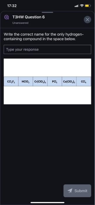 Solved 17:32 T3HW Question 6 Unanswered Write the correct | Chegg.com