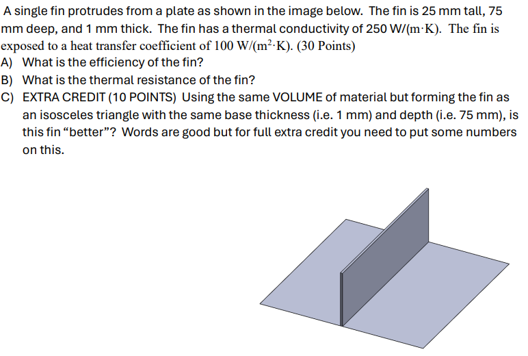 Solved A single fin protrudes from a plate as shown in the | Chegg.com
