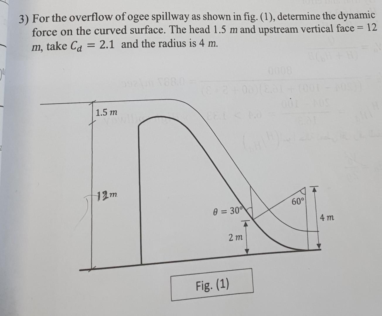 Solved 3) For the overflow of ogee spillway as shown in fig. | Chegg.com