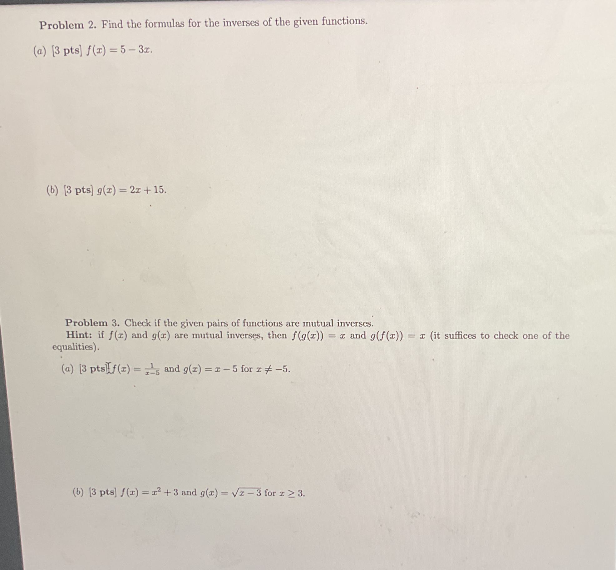 Solved Problem 2. ﻿Find the formulas for the inverses of the | Chegg.com