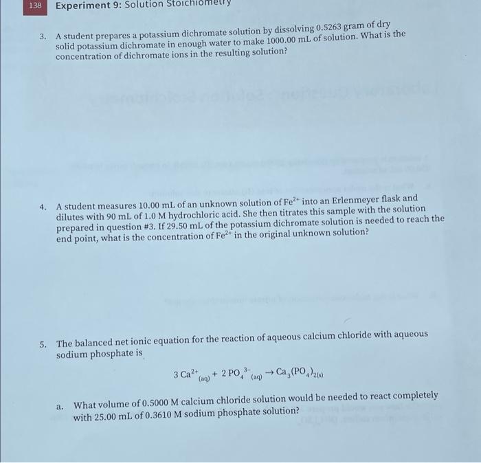 Solved Laboratory Questions: Solution Stoichiometry 1. A | Chegg.com