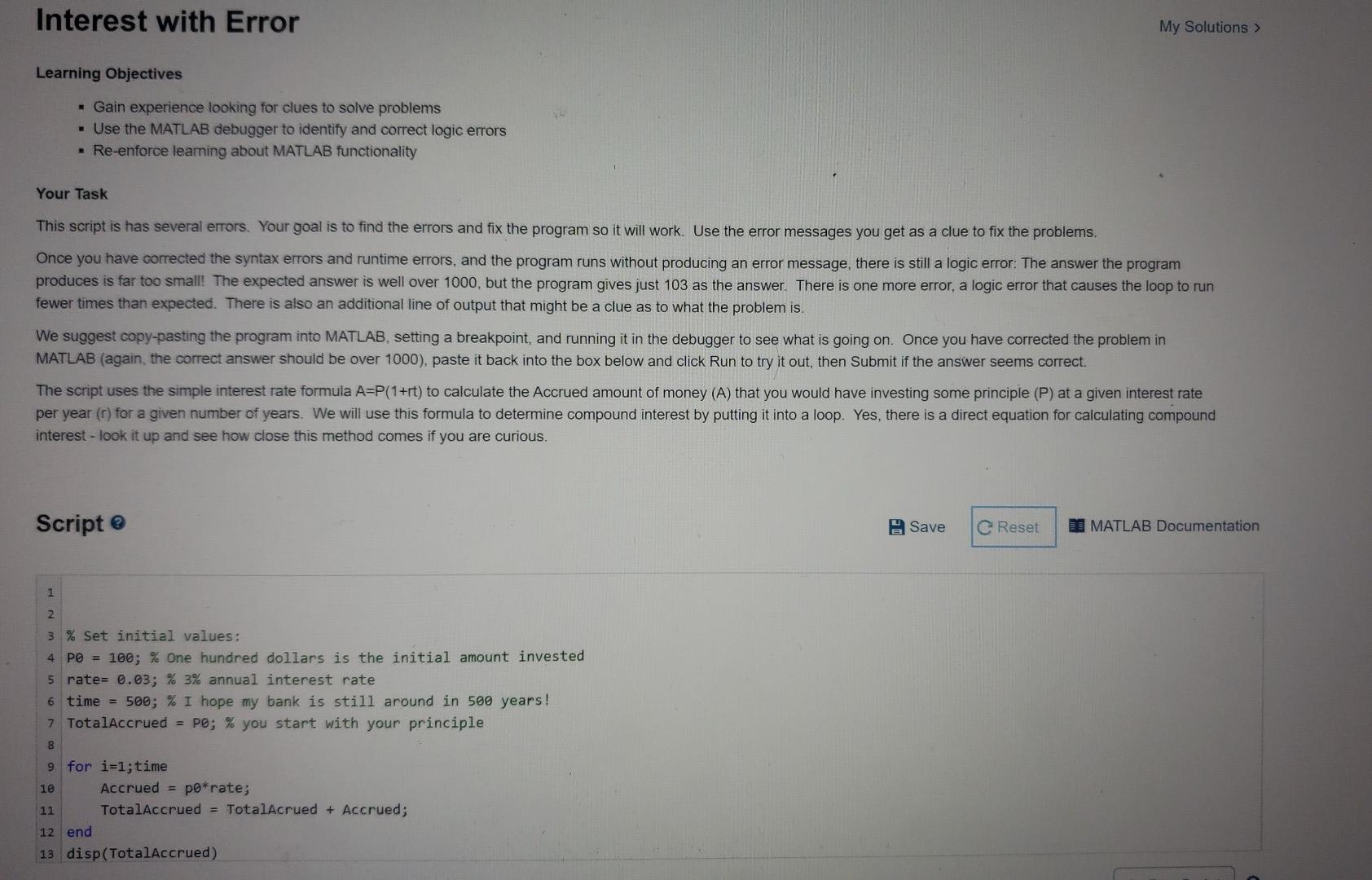 Solved Interest with Error My Solutions > Learning | Chegg.com