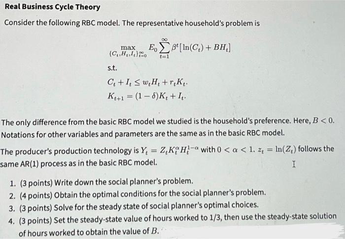 Solved Real Business Cycle Theory Consider the following RBC | Chegg.com