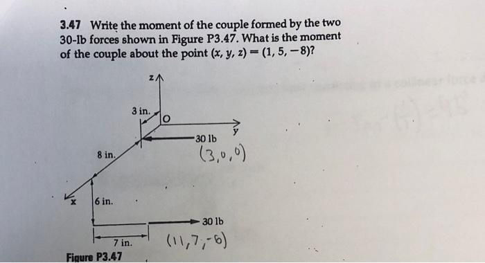 3.47 Write the moment of the couple formed by the two | Chegg.com