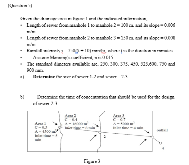 Solved (Question 5)Given the drainage area in figure 1 ﻿and | Chegg.com