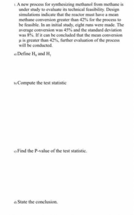 Solved 1. A new process for synthesizing methanol from | Chegg.com