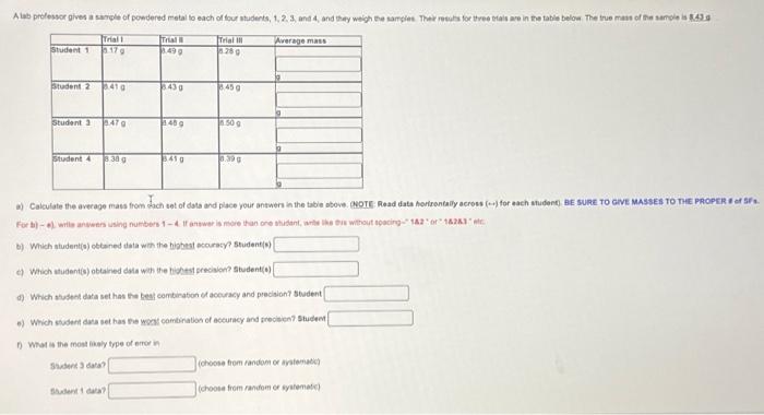 Solved A lab professor gives a sample of powdered metal to | Chegg.com