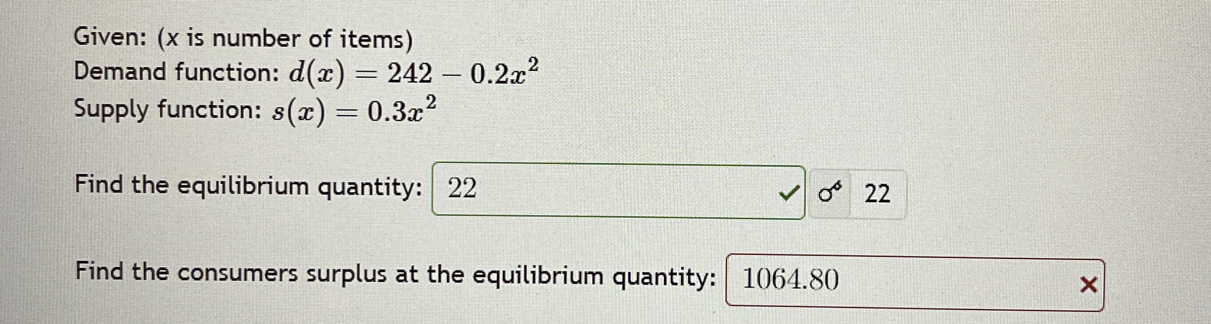 Solved Given: ( x ﻿is number of items)Demand function: | Chegg.com