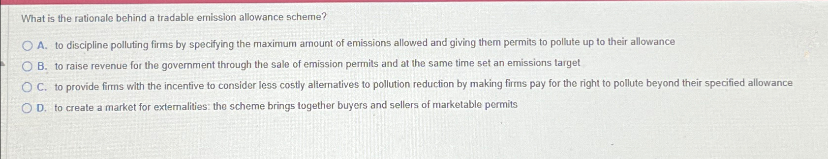 Solved What is the rationale behind a tradable emission | Chegg.com